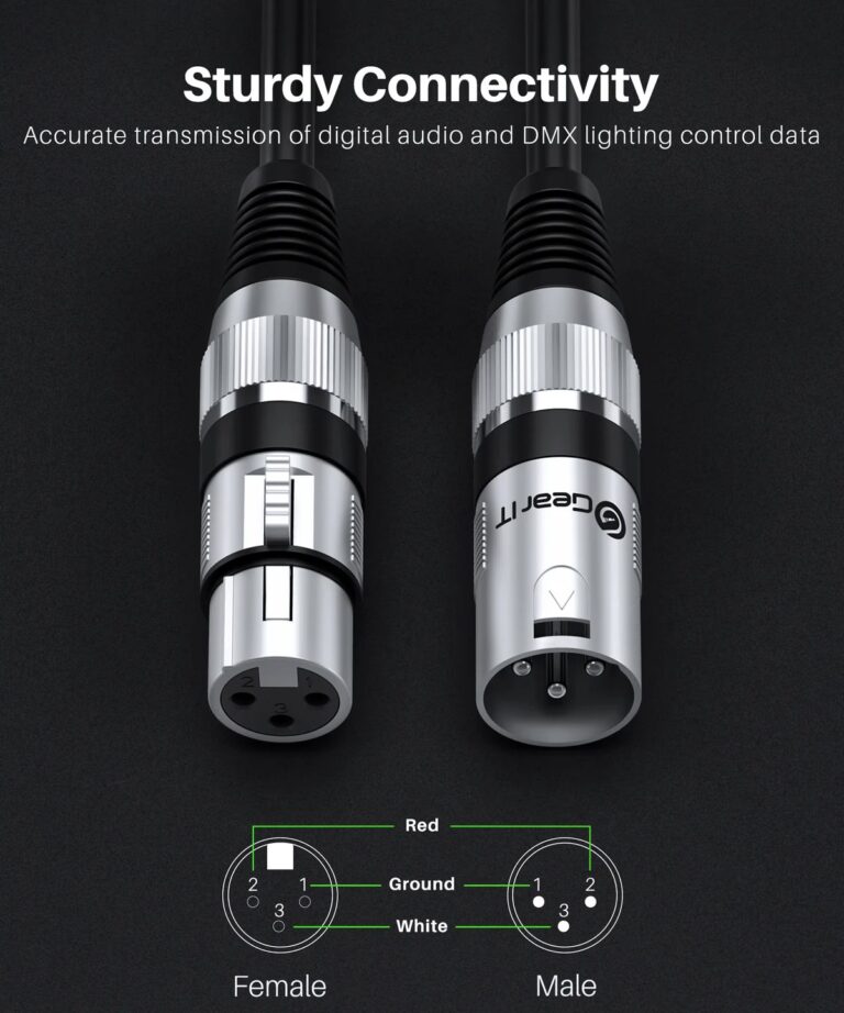 GearIT Cable DMX Conectores XLR Macho a XLR Hembra (Negro, 25 pies) – Hooli